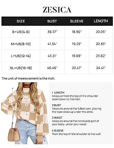 ZESICA Women's 2023 Fall Fashion Turtleneck Long Sleeve Striped Ribbed Knit Loose Pullover Sweater Tops,KhakiPlaid,Small