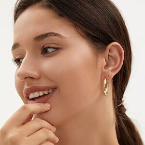 Gold Hoop Earrings Set Women: 14k Plated Hypoallergenic Open Chunky Jewelry Girls Large Thick - Big Thin Lightweight Stainless Steel Golden Loop Earring Pack (Gold)