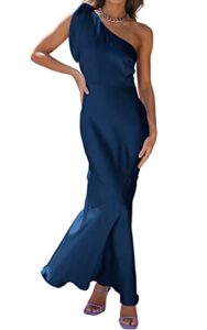 prettygarden womens 2023 casual one shoulder bodycon maxi dress elegant sleeveless split mermaid party long dresses (navy, xx-large)