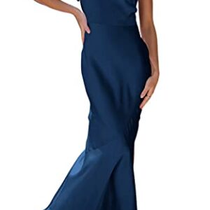 PRETTYGARDEN Womens 2023 Casual One Shoulder Bodycon Maxi Dress Elegant Sleeveless Split Mermaid Party Long Dresses (Navy, XX-Large)