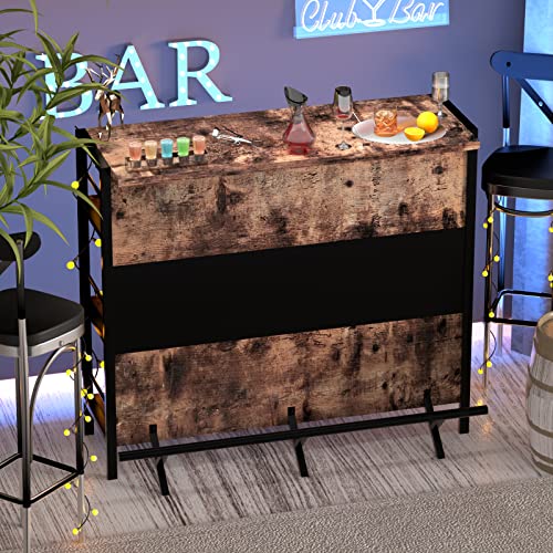 PAKASEPT Home Bar Unit, Industrial Liquor Bar Cabinet Table with Stemware Racks Storage and Footrest, Freestanding Mini Bar Wine Cabinet for Home Kitchen Pub