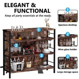 PAKASEPT Home Bar Unit, Industrial Liquor Bar Cabinet Table with Stemware Racks Storage and Footrest, Freestanding Mini Bar Wine Cabinet for Home Kitchen Pub