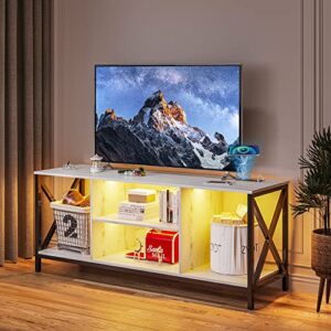 hnebc led white tv stand with usb/wireless charging station,television stands with auto induction/adjustable led lights,tv stand for 65+ inch tv and storage cabinet suitable for living room (white)