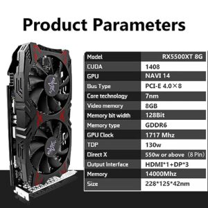 AISURIX RX 5500 XT 8gb GDDR6 Graphics Card,128 Bit, 3XDP, HDMI, PCI Express 4.0X8, 8pin with Fan Intelligent System,Gaming PC Computer Video Cards with 3X DisplayPort +1X HDMI (Style 1)