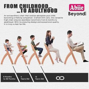 Abiie Beyond Junior Convertible Wooden High Chairs for Babies & Toddlers. 3-in-1 Adjustable High Chair with Removable Tray, Easy to Clean, Portable. 6 Mos. up to 250 Lb. Natural Wood/Dove Grey Cushion