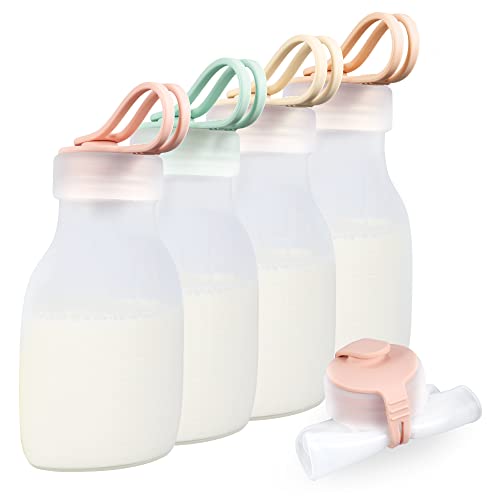 Stankeloko Silicone Milk Storage Bags(8oz/240ml,4pack) Reusable Breast Milk Bags for Breast Feeding Leak-Proof Milk Freezer Storing Pouches Multiple Functions Storage Bags