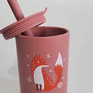 Toddler Cup, Silicone Training Cup Sippy Cup with Straw, Non-Slip, NO BPA, Unbreakable, Trainer Cup for Babies Toddlers and Infants (Dusty rose w/ Fox)