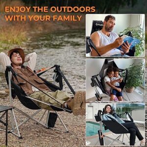 KingCamp Hammock Camping Chair, Aluminum Alloy Adjustable Back Swing Chair Hold Up to 300lbs, Folding Rocking Chair with Removable Footrest Pillow Cup Holder for Adults Outdoor Travel Beach Lawn