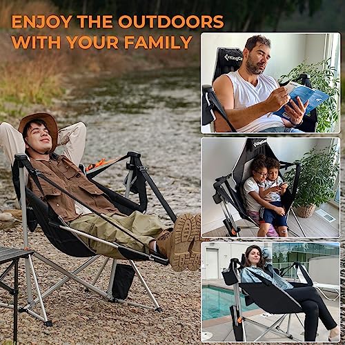 KingCamp Hammock Camping Chair, Aluminum Alloy Adjustable Back Swing Chair Hold Up to 300lbs, Folding Rocking Chair with Removable Footrest Pillow Cup Holder for Adults Outdoor Travel Beach Lawn