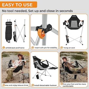 KingCamp Hammock Camping Chair, Aluminum Alloy Adjustable Back Swing Chair Hold Up to 300lbs, Folding Rocking Chair with Removable Footrest Pillow Cup Holder for Adults Outdoor Travel Beach Lawn