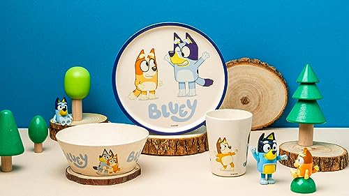 Zak Designs Bluey Kids Dinnerware Set 3 Pieces, Durable and Sustainable Melamine Bamboo Plate, Bowl, and Tumbler are Perfect For Dinner Time With Family (Bluey, Bingo, Bandit, Chilli)