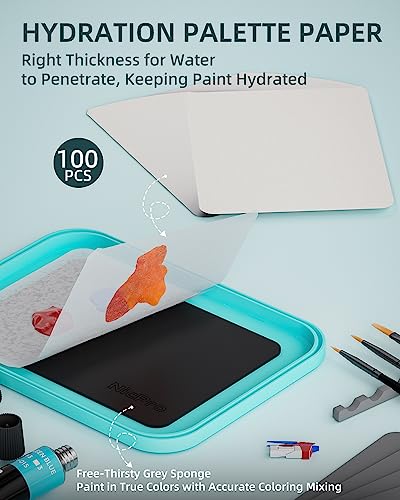 Nicpro Stay Wet Palette for Acrylic Miniature Painting Kit, Paint Tray Palettes with 100PCS Pallet Paper, 4PCS Sponge, Brush Holder Paint Mixing Storage for Warhammer 40K Model Paint, DIY Craft Class