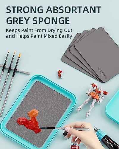 Nicpro Stay Wet Palette for Acrylic Miniature Painting Kit, Paint Tray Palettes with 100PCS Pallet Paper, 4PCS Sponge, Brush Holder Paint Mixing Storage for Warhammer 40K Model Paint, DIY Craft Class