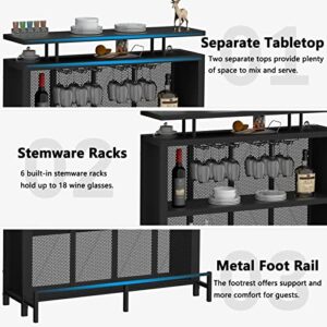 PAKASEPT Home Bar Unit, 3-Tier Liquor Bar Table with Wine Glasses Holder and Storage Shelves and Footrest, Wine Bar Cabinet for Home Kitchen Black