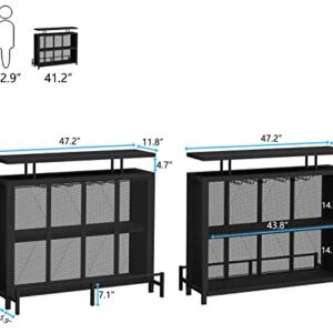 PAKASEPT Home Bar Unit, 3-Tier Liquor Bar Table with Wine Glasses Holder and Storage Shelves and Footrest, Wine Bar Cabinet for Home Kitchen Black