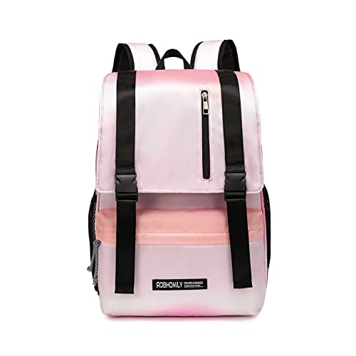 Robhomily Girls Backpack for Middle School 17 inch Large Capacity Lightweight School Backpack for Teens Girls with Waterproof Pink Gradient Color