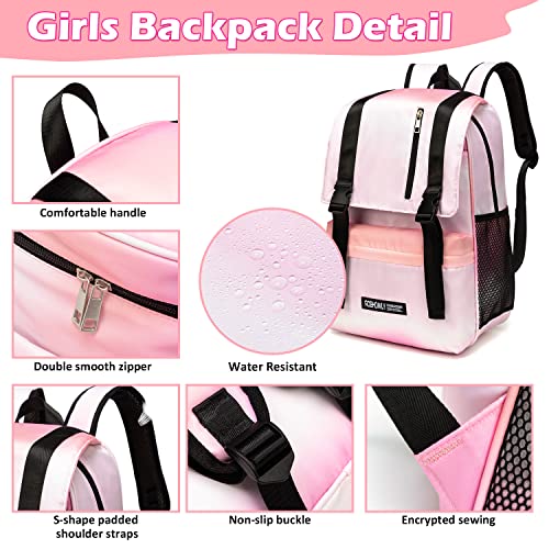 Robhomily Girls Backpack for Middle School 17 inch Large Capacity Lightweight School Backpack for Teens Girls with Waterproof Pink Gradient Color