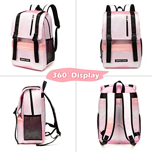 Robhomily Girls Backpack for Middle School 17 inch Large Capacity Lightweight School Backpack for Teens Girls with Waterproof Pink Gradient Color