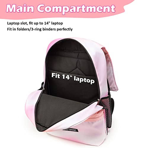 Robhomily Girls Backpack for Middle School 17 inch Large Capacity Lightweight School Backpack for Teens Girls with Waterproof Pink Gradient Color