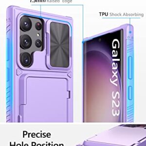 Vihibii Wallet Phone Case for Samsung Galaxy S23 Ultra 5G with Slide Camera Protection Cover, Built-in Card Holder (4 Cards) & Kickstand, Shockproof Rugged 6.8" 2023, Purple