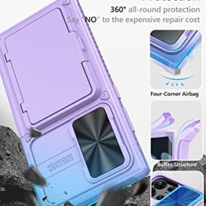 Vihibii Wallet Phone Case for Samsung Galaxy S23 Ultra 5G with Slide Camera Protection Cover, Built-in Card Holder (4 Cards) & Kickstand, Shockproof Rugged 6.8" 2023, Purple