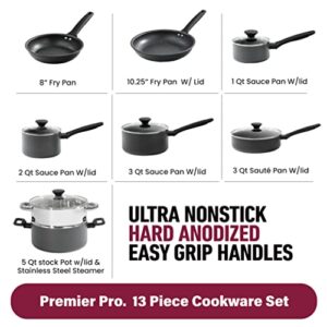 Granitestone Pro Premier Pots and Pans Set Nonstick, 13 Pc Hard Anodized Kitchen Cookware Set Nonstick, Ultra Durable, Diamond & Mineral Coating, Stay Cool Handles, Dishwasher Safe, 100% Toxin Free…