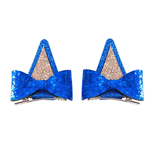 1 Pair Blue Dog Ears Hair Clips 2.5in Kids Hair Bow Barrettes Glitter Halloween Costume Accessories Toddler Girls Birthday Party Supplies Blue Y Gift