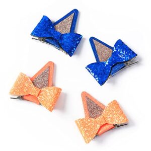 1 Pair Blue Dog Ears Hair Clips 2.5in Kids Hair Bow Barrettes Glitter Halloween Costume Accessories Toddler Girls Birthday Party Supplies Blue Y Gift