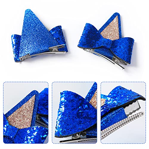 1 Pair Blue Dog Ears Hair Clips 2.5in Kids Hair Bow Barrettes Glitter Halloween Costume Accessories Toddler Girls Birthday Party Supplies Blue Y Gift