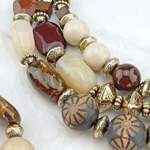 BOCAR 3 Layer Chunky Statement Beaded Necklace Set with Earrings Bracelet Fashion Multi Layer Women Collar Necklace (NK-10625-Brown+er+br)