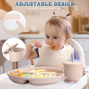 14 Pcs Baby Led Weaning Supplies Baby Feeding Set Includes Baby Plates with Suction Baby Food Freezer Tray Self Feeding Baby Utensils Silicone Bib Bowl Straw Cup for Toddler Children Eating Training