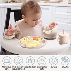 14 Pcs Baby Led Weaning Supplies Baby Feeding Set Includes Baby Plates with Suction Baby Food Freezer Tray Self Feeding Baby Utensils Silicone Bib Bowl Straw Cup for Toddler Children Eating Training