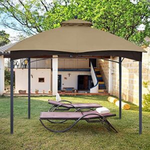 OLILAWN Outdoor Gazebo Replacement Canopy Top, 10' x 12' Double-Tier Gazebo Roof Cover with Air Vent, Heavy Duty Canopy Roof Gazebo Top for Lowe's Allen Roth Gazebo 10x12#GF-12S004B-1, Khaki