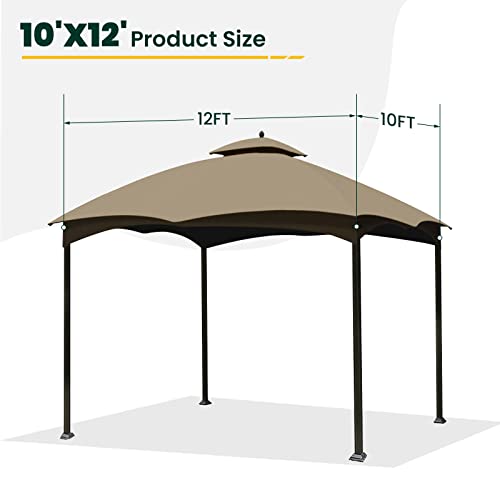 OLILAWN Outdoor Gazebo Replacement Canopy Top, 10' x 12' Double-Tier Gazebo Roof Cover with Air Vent, Heavy Duty Canopy Roof Gazebo Top for Lowe's Allen Roth Gazebo 10x12#GF-12S004B-1, Khaki