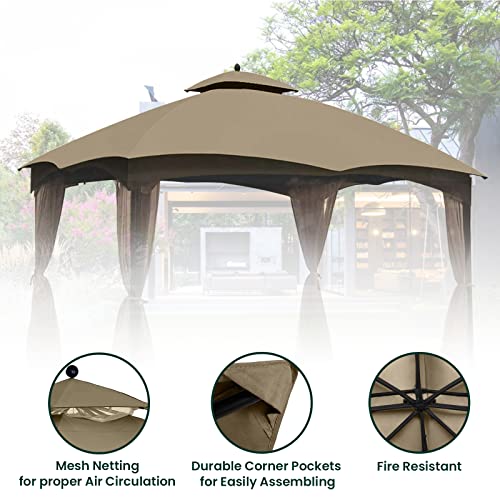 OLILAWN Outdoor Gazebo Replacement Canopy Top, 10' x 12' Double-Tier Gazebo Roof Cover with Air Vent, Heavy Duty Canopy Roof Gazebo Top for Lowe's Allen Roth Gazebo 10x12#GF-12S004B-1, Khaki