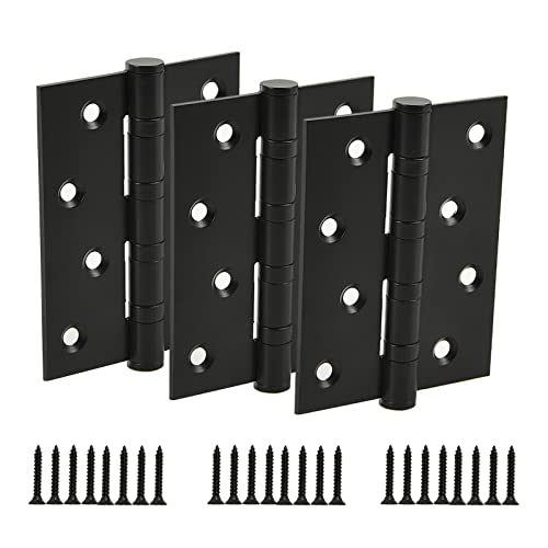 3 Pack Ball Bearing Door Hinges Heavy Duty Stainless Steel Hinge 4 x 3 Inch Hinges for Interior Exterior Doors, with Stainless Steel Screws, Max Loading 150LBs/Set, Matte Black