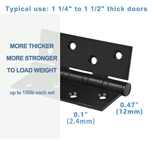 3 Pack Ball Bearing Door Hinges Heavy Duty Stainless Steel Hinge 4 x 3 Inch Hinges for Interior Exterior Doors, with Stainless Steel Screws, Max Loading 150LBs/Set, Matte Black