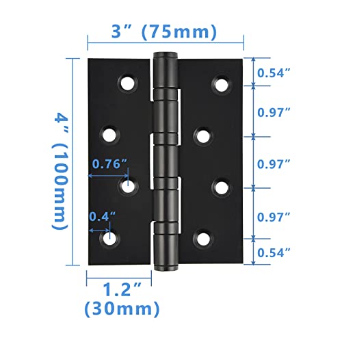 3 Pack Ball Bearing Door Hinges Heavy Duty Stainless Steel Hinge 4 x 3 Inch Hinges for Interior Exterior Doors, with Stainless Steel Screws, Max Loading 150LBs/Set, Matte Black