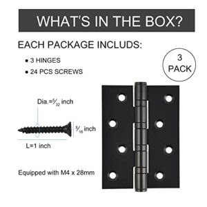 3 Pack Ball Bearing Door Hinges Heavy Duty Stainless Steel Hinge 4 x 3 Inch Hinges for Interior Exterior Doors, with Stainless Steel Screws, Max Loading 150LBs/Set, Matte Black