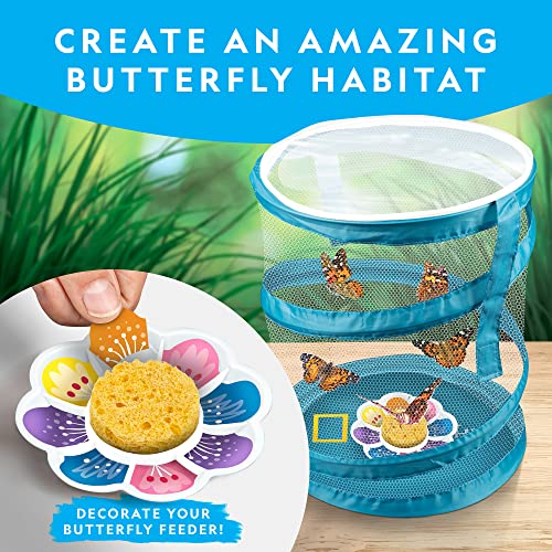 NATIONAL GEOGRAPHIC Butterfly Growing Kit - Butterfly Habitat Kit with Voucher to Redeem 5 Caterpillars ($10.95 S&H Not Included), Butterfly Cage, Feeder (Amazon Exclusive)