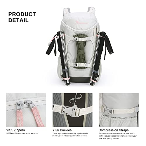 MOUNTAINTOP 28L Hiking Backpack for Women Outdoor Backpack for Camping Cycling and Traveling, 20.5×12.2×6.3 IN, Ivory