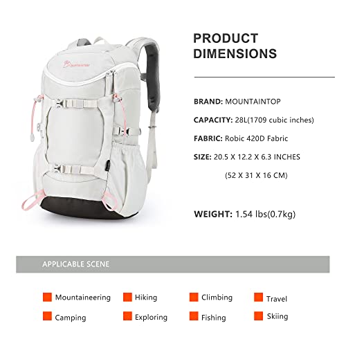 MOUNTAINTOP 28L Hiking Backpack for Women Outdoor Backpack for Camping Cycling and Traveling, 20.5×12.2×6.3 IN, Ivory