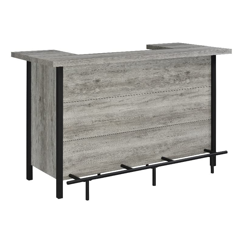 Coaster 70.75" W Modern Wood Bar Unit with Footrest in Gray Driftwood/Black