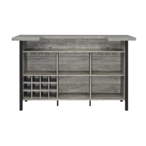 Coaster 70.75" W Modern Wood Bar Unit with Footrest in Gray Driftwood/Black