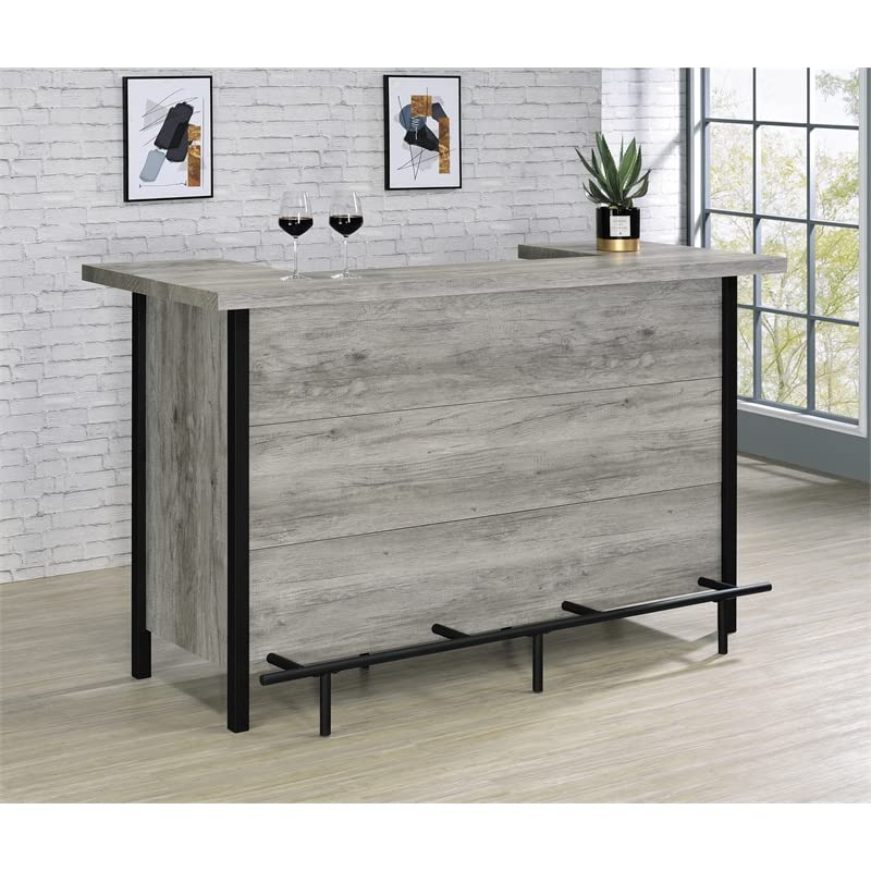 Coaster 70.75" W Modern Wood Bar Unit with Footrest in Gray Driftwood/Black