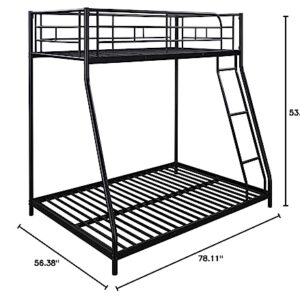 Twin Over Full Metal Bunk Bed with Ladder & Safety Guard Rails,Low Bunkbeds w/Sturdy Steel Slat Support, for Kids Teens Adults,Space Saving & No Box Spring Need,Black