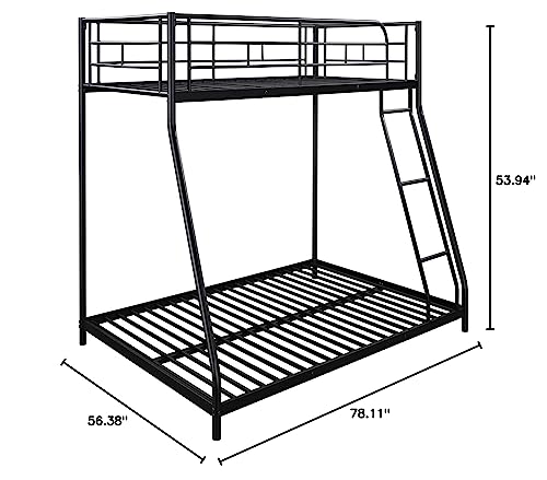 Twin Over Full Metal Bunk Bed with Ladder & Safety Guard Rails,Low Bunkbeds w/Sturdy Steel Slat Support, for Kids Teens Adults,Space Saving & No Box Spring Need,Black