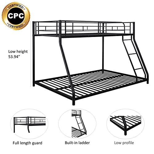 Twin Over Full Metal Bunk Bed with Ladder & Safety Guard Rails,Low Bunkbeds w/Sturdy Steel Slat Support, for Kids Teens Adults,Space Saving & No Box Spring Need,Black