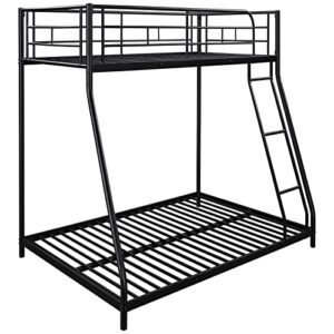 Twin Over Full Metal Bunk Bed with Ladder & Safety Guard Rails,Low Bunkbeds w/Sturdy Steel Slat Support, for Kids Teens Adults,Space Saving & No Box Spring Need,Black