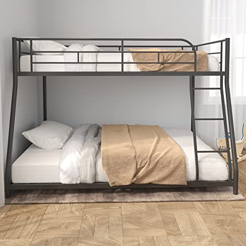 Twin Over Full Metal Bunk Bed with Ladder & Safety Guard Rails,Low Bunkbeds w/Sturdy Steel Slat Support, for Kids Teens Adults,Space Saving & No Box Spring Need,Black